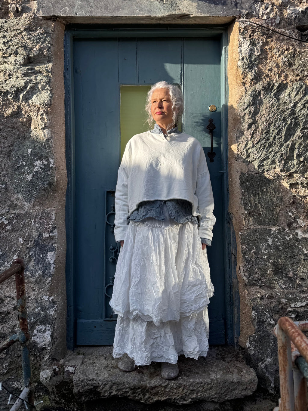 Elorganza Tiered Crinkle Cotton Skirt - Schnee – Morgan